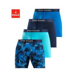 Bruno Banani Herren Langer Boxer Packung, 4er-Pack, 4 Stk. mit Palmendruck und unifarben aus Baumwollmischung blau S (4), 4 Stk.