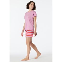 Schiesser Shorty &raquo;Casual Essentials&laquo; 2 tlg. mit unifarbenem Shirt und gestreifter Hose bonbonrosa 40L 40L Kurzer Damen-Schlafanzug von Schiesser