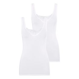 Schiesser Unterhemd &raquo;Cotton Essentials&laquo; 2er-Pack, mit zwei unterschiedlichen Batist-Stickerei-Motiven 100-wei&szlig; 36 36 Damen-Unterhemden von Schiesser