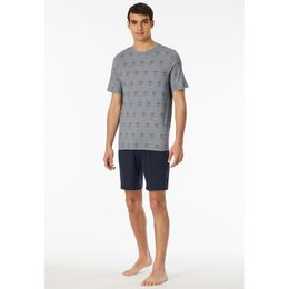 Schiesser Shorty &raquo;95/5&laquo; 2 tlg. Shirt mit garngef&auml;rbten, feinen Ringel mit Palmendruck 804-nachtblau 58 58 Kurzer Herrenschlafanzug