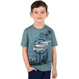 TRIGEMA T-Shirt »T-Shirt für Jungen mit Flugzeug-Druckmotiv« 1 Stk. seegras 116 116 Single-Jersey