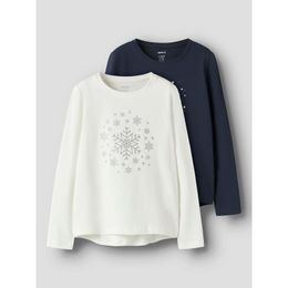 name it Langarmshirt &raquo;NKFVIPARTY 2P LS TOP&laquo; Packung, 2 Stk. Cloud Dancer Pack:Navy Blazer 122/128 122/128 2-er Packung Shirts von name it f&uuml;r M&auml;dchen