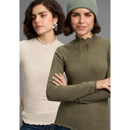 Laura Scott Damen Longsleeve Packung, 2 Stk. gerippt mit R&uuml;schen - NEUE KOLLEKTION 40/42