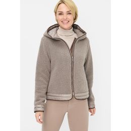 Fuchs & Schmitt FUCHS SCHMITT Pl&uuml;schjacke &raquo;Pl&uuml;schjacke&laquo; mit Kapuze mit Kapuze stein 36 36 Jacke aus Pl&uuml;sch mit Satineins&auml;tzen von Fuchs Schmitt
