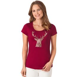 TRIGEMA T-Shirt &raquo;T-Shirt Glitzer-Hirsch&laquo; 1 Stk. rubin L L Single-Jersey