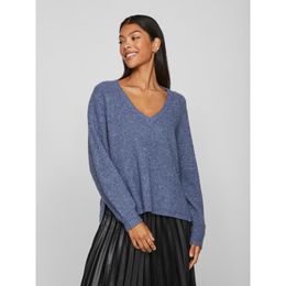Vila V-Ausschnitt-Pullover &raquo;VIBELUNA V-NECK REV L/S KNIT TOP - NOOS&laquo; Bijou Blue Detail:MELANGE XXL XXL Pullover von Vila