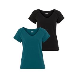 Fayn Sports Damen FAYN SPORTS Funktionsshirt &raquo;Double Pack Essential&laquo; Packung, 2er-Pack, 2 Stk. Kurzarm, lockere Passform, unifarben, V-Ausschnitt gr&uuml;n