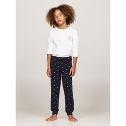 Tommy Hilfiger Underwear Schlafanzug 2 tlg. mit Logoschriftz&uuml;gen Anc White/Des Sky Outline Flag Aop 140/146 140/146 Schlafanzug von TOMMY HILFIGER