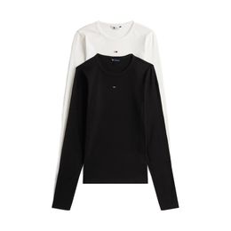 Tommy Jeans Damen Langarmshirt &raquo;TJW 2PACK SLIM ESSENTIAL RIB LS&laquo; Packung, 2er-Pack, 2 Stk. in Rippoptik, mit Logostickerei S (36)