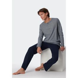 Schiesser Pyjama »selected! premium inspiration« 2 tlg. mit praktischer Knopfleiste 800-blau 56 56 Langer Schlafanzug für Herren von Schiesser