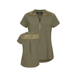 CLOUD 5IVE Klassische Bluse »Musselin Shirt V-Neck mit Deko Knopfleiste und Spitze« military green L L Vielseitige Kombinationsmöglichkeiten