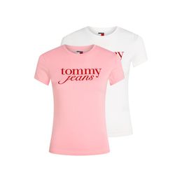 Tommy Jeans Damen T-Shirt &raquo;TJW 2PACK ESSENTIAL LOGO TEE&laquo; Packung, 2 Stk. mit Logodruck pink L (40)