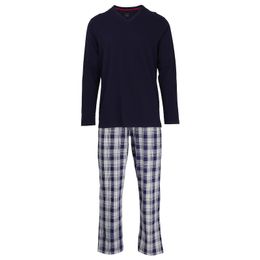 Bugatti Pyjama &raquo;Genua&laquo; 2 tlg. V-Ausschnitt, Langarm, lange Hose, kariert, bequem blau-dunkel-karo 50 50 Pyjama von Bugatti