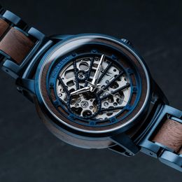 Holzkern Holzuhr Cobalt (Walnuss/Blau), Herren, Naturholz