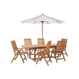 Beliani 8-tlg Gartentisch Set JAVA in Braun/Beige | Gr.: onesize