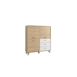 ByLiving Highboard BASTIAN in Eichefarbig Bianco - B 120, H 131, T 36,5 cm | Gr.: onesize