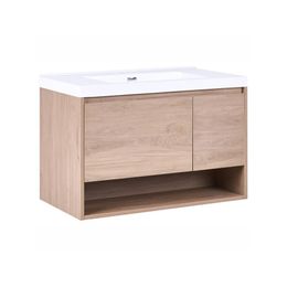 Beliani 2-tlg Badezimmerschrank mit Waschbecken UMAYO in Braun | Gr.: onesize