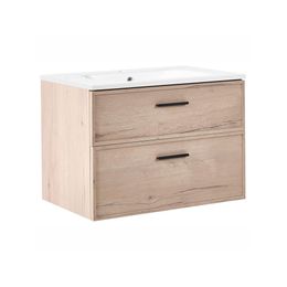 Beliani 2-tlg Badezimmerschrank mit Waschbecken YELCHO in Braun/Weiß/Schwarz | Gr.: onesize