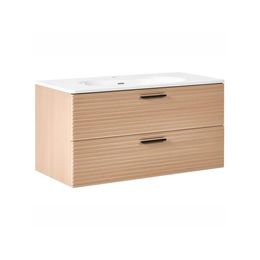Beliani 2-tlg Badezimmerschrank mit Waschbecken ARAPA in Braun/Weiß/Schwarz | Gr.: onesize
