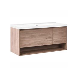 Beliani 2-tlg Badezimmerschrank mit Waschbecken UMAYO in Braun/Weiß | Gr.: onesize