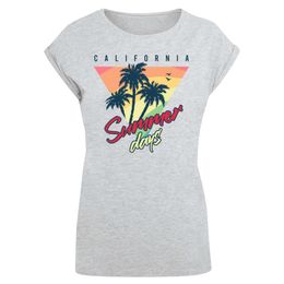 F4NT4STIC Extended Shoulder T-Shirt California Palmen Retro in grau meliert | Gr.: XS