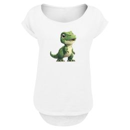 F4NT4STIC Long Cut T-Shirt S&uuml;&szlig;er gr&uuml;ner Dino in wei&szlig; | Gr.: S