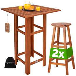 Casaria Stehtisch mit 2 Barhocker Set 3-tlg Akazienholz