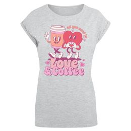 F4NT4STIC Extended Shoulder T-Shirt Love and Coffe Valentinstag in grau meliert | Gr.: 4XL