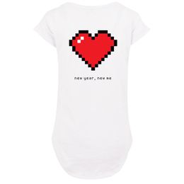 F4NT4STIC Long Cut T-Shirt Pixel Herz Happy New Year Silvester in weiß | Gr.: S