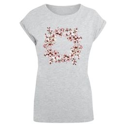F4NT4STIC T-Shirt Rosa Fr&uuml;hlings Blumenkranz Dekor in grau meliert | Gr.: XL