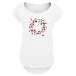 F4NT4STIC Long Cut T-Shirt Rosa Fr&uuml;hlings Blumenkranz Dekor in wei&szlig; | Gr.: S