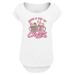 F4NT4STIC Long Cut T-Shirt Have a Cup of Cheer Weihnachten in wei&szlig; | Gr.: S