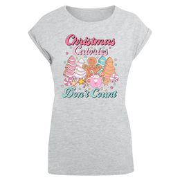 F4NT4STIC Extended Shoulder T-Shirt Weihnachten Dont Count Candy in grau meliert | Gr.: S