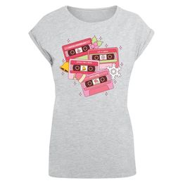 F4NT4STIC Extended Shoulder T-Shirt Weihnachten Retro Song Tapes Pink in grau meliert | Gr.: XL