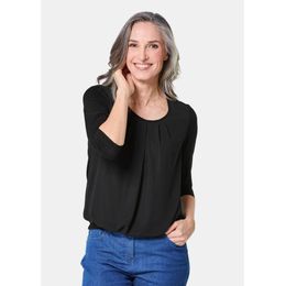 GOLDNER Kurzgr&ouml;&szlig;e: Blusenshirt Chiffon-Shirt mit 3/4-Arm, Rundhals in schwarz | Gr.: 21