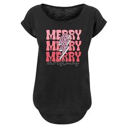 F4NT4STIC Long Cut T-Shirt Merry Weihnachten Print Leo Print in schwarz | Gr.: L