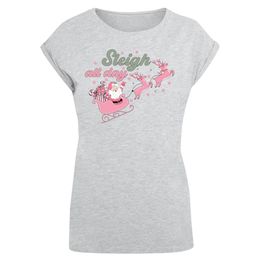 F4NT4STIC Extended Shoulder T-Shirt Sleigh all day Santas Reindeers in grau meliert | Gr.: XS