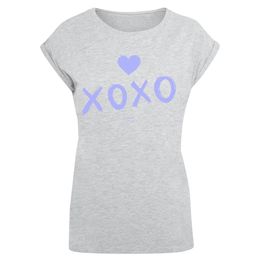 F4NT4STIC Extended Shoulder T-Shirt Valentinstag xoxo Herz in grau meliert | Gr.: 4XL