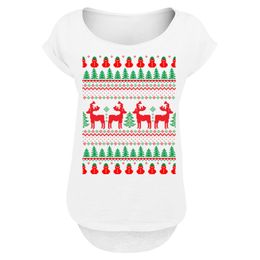 F4NT4STIC Long Cut T-Shirt Christmas Reindeers Weihnachten Muster in wei&szlig; | Gr.: S