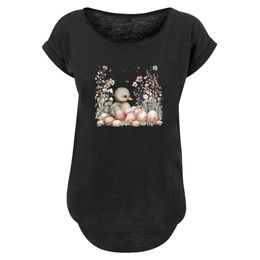 F4NT4STIC Long Cut T-Shirt Ente Ostereier Blumen K&uuml;ken in schwarz | Gr.: L
