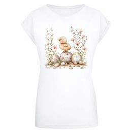 F4NT4STIC Extended Shoulder T-Shirt Ostern K&uuml;ken Ei Blumen in wei&szlig; | Gr.: 5XL