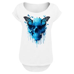 F4NT4STIC Long Cut T-Shirt Totenkopf mit Schmetterling in wei&szlig; | Gr.: S