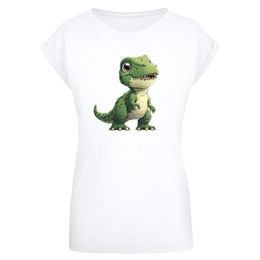 F4NT4STIC Extended Shoulder T-Shirt S&uuml;&szlig;er gr&uuml;ner Dino in wei&szlig; | Gr.: 4XL