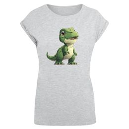 F4NT4STIC Extended Shoulder T-Shirt S&uuml;&szlig;er gr&uuml;ner Dino in grau meliert | Gr.: XXL