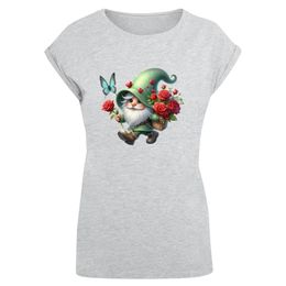 F4NT4STIC T-Shirt Gnom Fr&uuml;hling Blumen Schmetterling in grau meliert | Gr.: XL