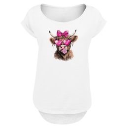 F4NT4STIC Long Cut T-Shirt Highland Cow Valentinstag Sonnenbrille in wei&szlig; | Gr.: S