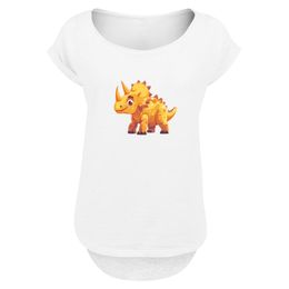 F4NT4STIC Long Cut T-Shirt S&uuml;&szlig;er Triceratops Dinosaurier in wei&szlig; | Gr.: S