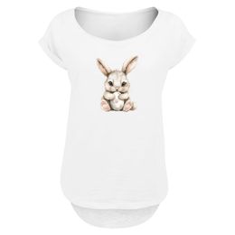 F4NT4STIC Long Cut T-Shirt Niedlicher Osterhase mit Ei in wei&szlig; | Gr.: S