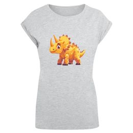 F4NT4STIC Extended Shoulder T-Shirt S&uuml;&szlig;er Triceratops Dinosaurier in grau meliert | Gr.: XL