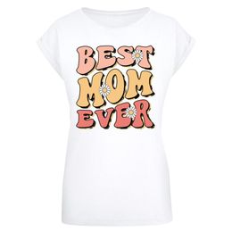 F4NT4STIC T-Shirt Muttertag best mom ever Retro Blumenmuster in wei&szlig; | Gr.: M